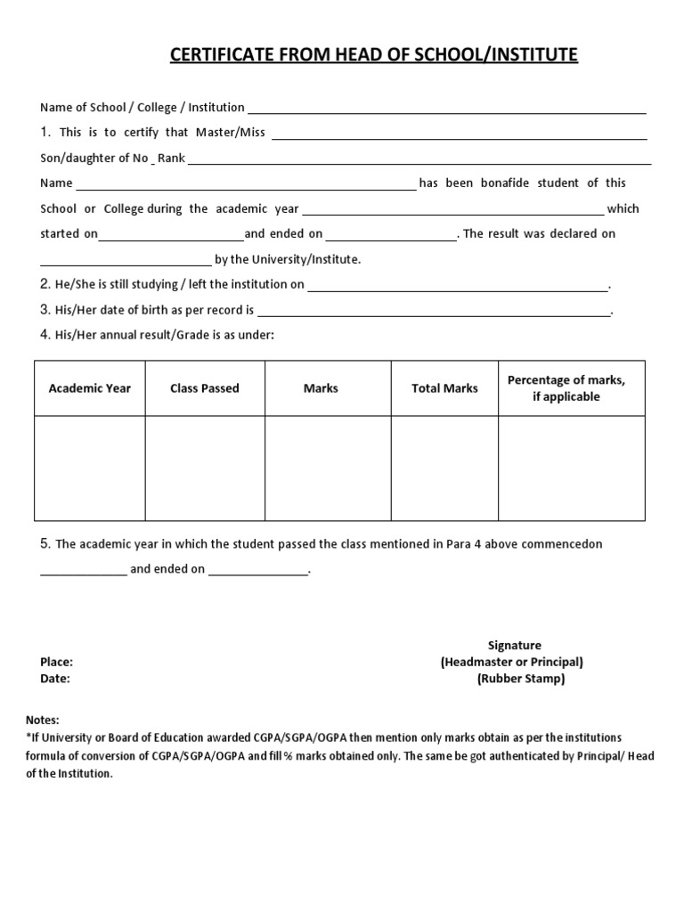 Sample Institution Certificate | PDF