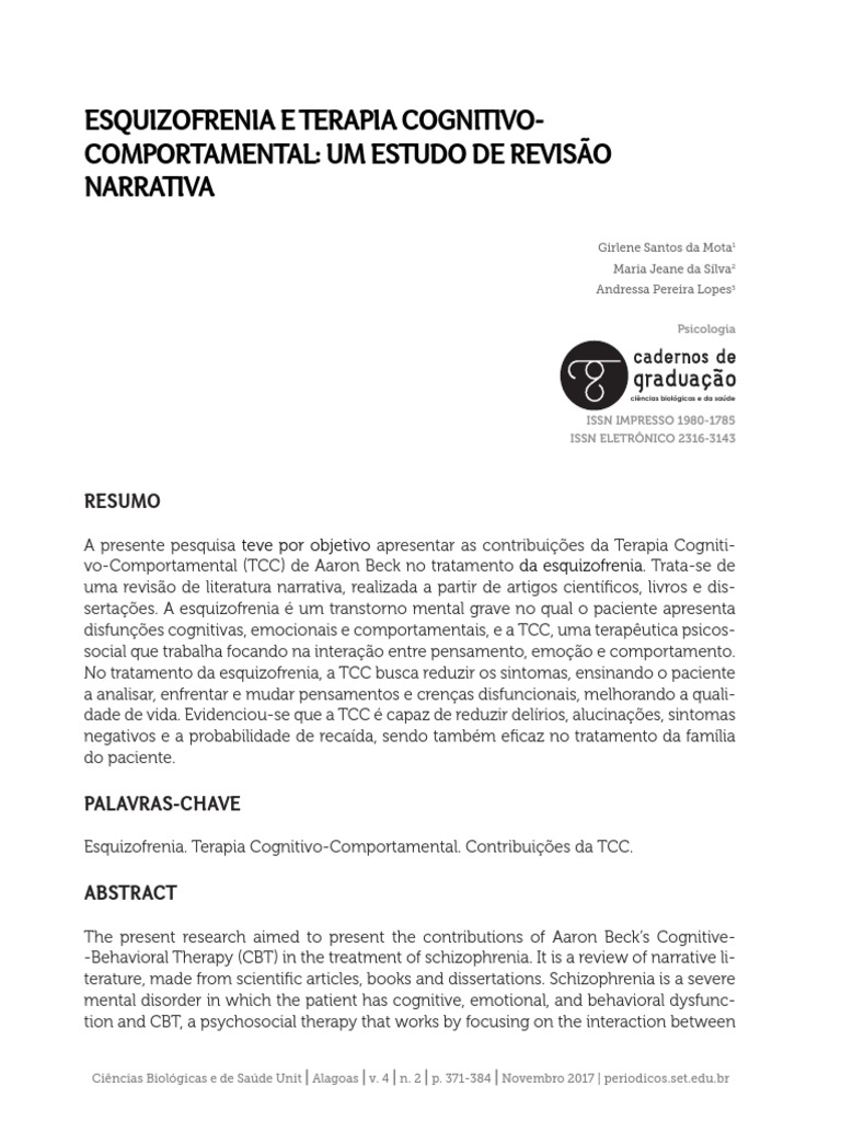 Tcc para esquizofrenia | PDF | Terapia cognitiva comportamental ...