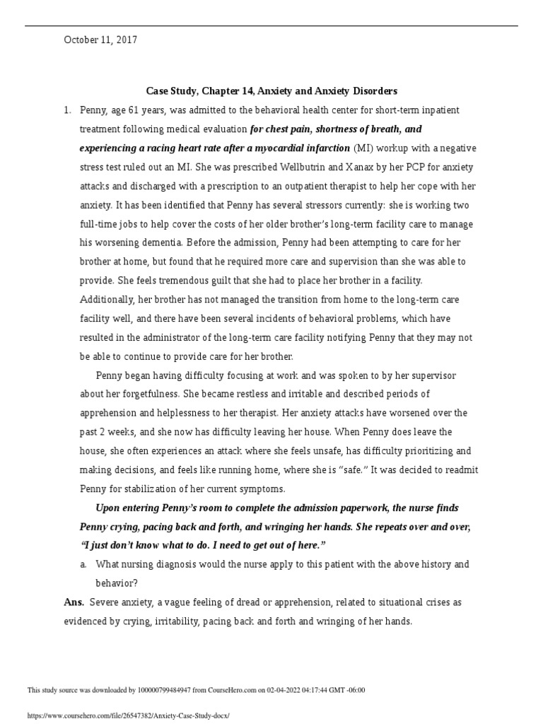Case Study - Anxiety and Anxiety Disorders | PDF | Anxiety | Relaxation ...