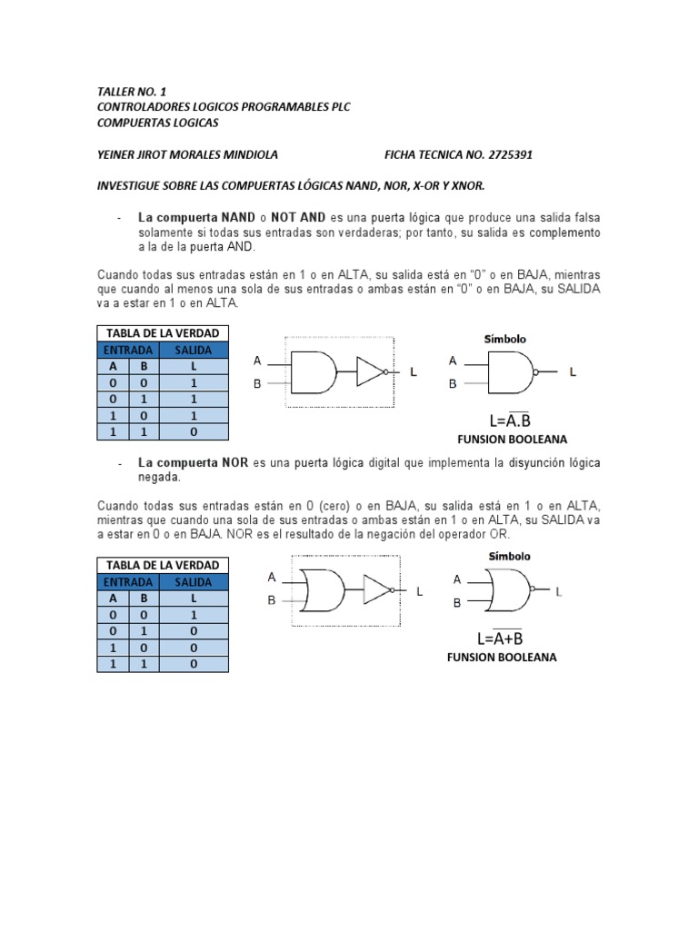 PLC Taller 1 | PDF | Puerta lógica | Lógica