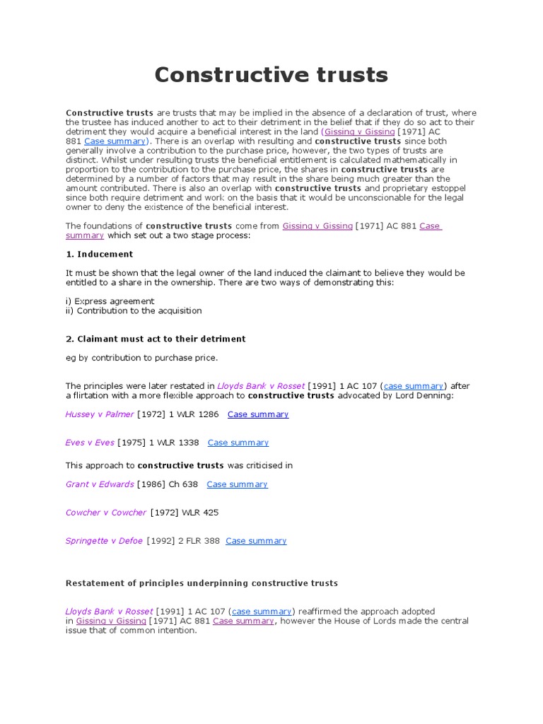 Constructive Trusts | PDF | Trust Law | Estoppel