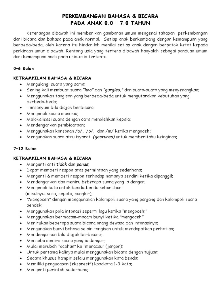 Perkembangan Bahasa & Bicara | PDF
