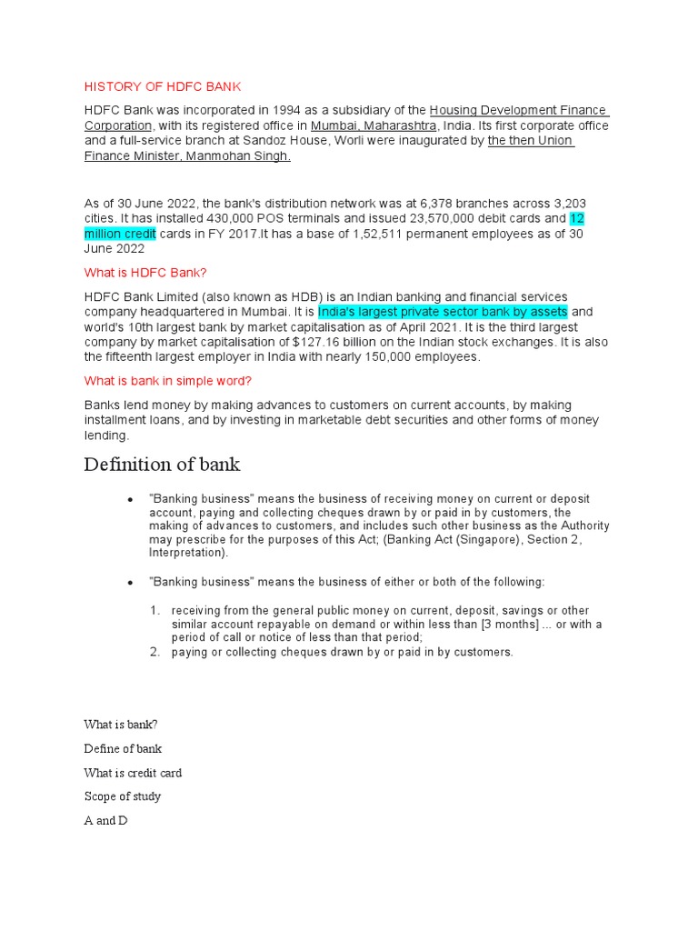 History of HDFC Bank | PDF | Banks | Credit Card