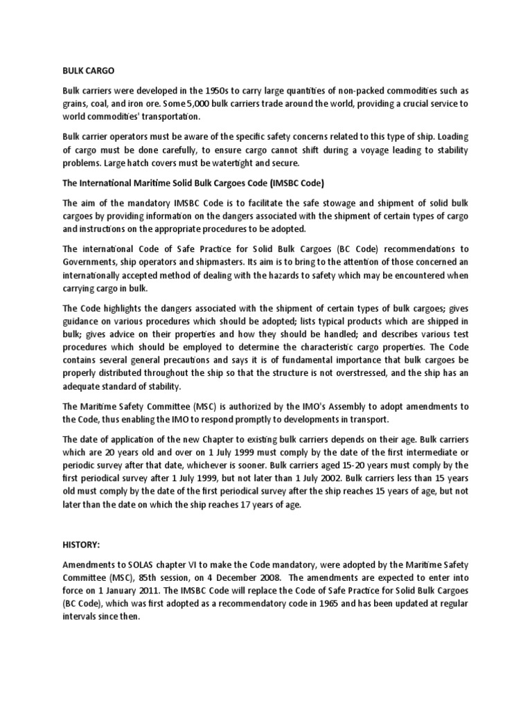 Ensuring Safe Transport of Bulk Cargoes: Regulations, Procedures and ...