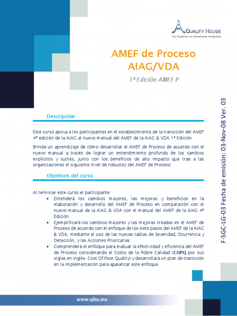 AMEF Proceso AIAG VDA Curso | PDF | Planificación | Diseño