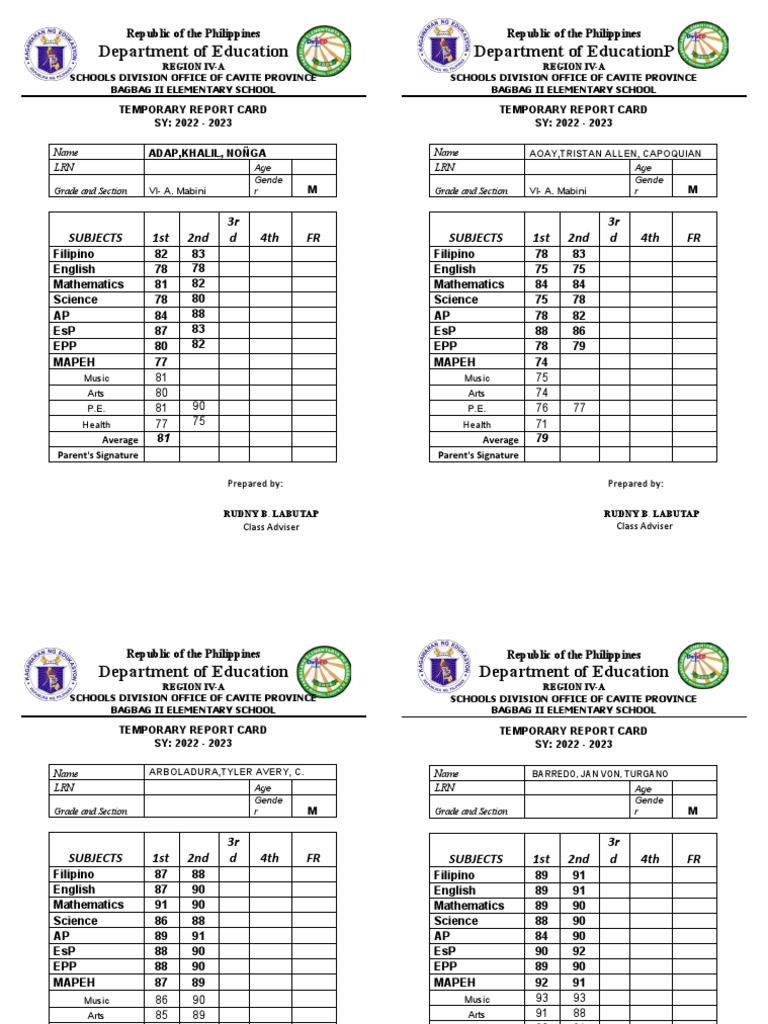 TEMPORARY-REPORT-CARD 2021-2022 (AutoRecovered) | PDF | Philippines ...