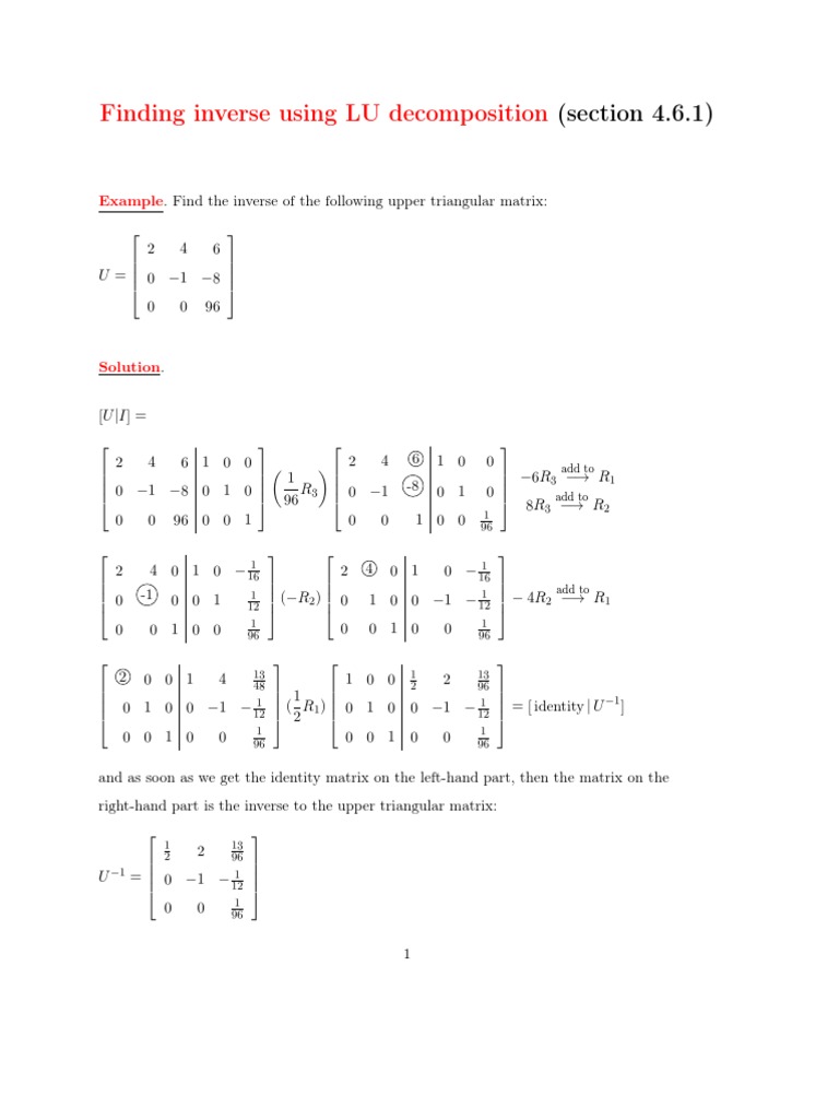 Inverse Using LU Decomposition | PDF | Mathematics | Mathematics Of ...