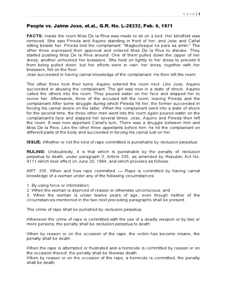 People vs. Jaime Jose, Et - Al., G.R. No. L-28232, Feb. 6, 1971 | PDF ...