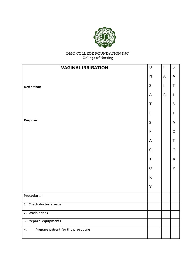 Vaginal Irrigation Checklist | PDF | Vagina | Health Sciences