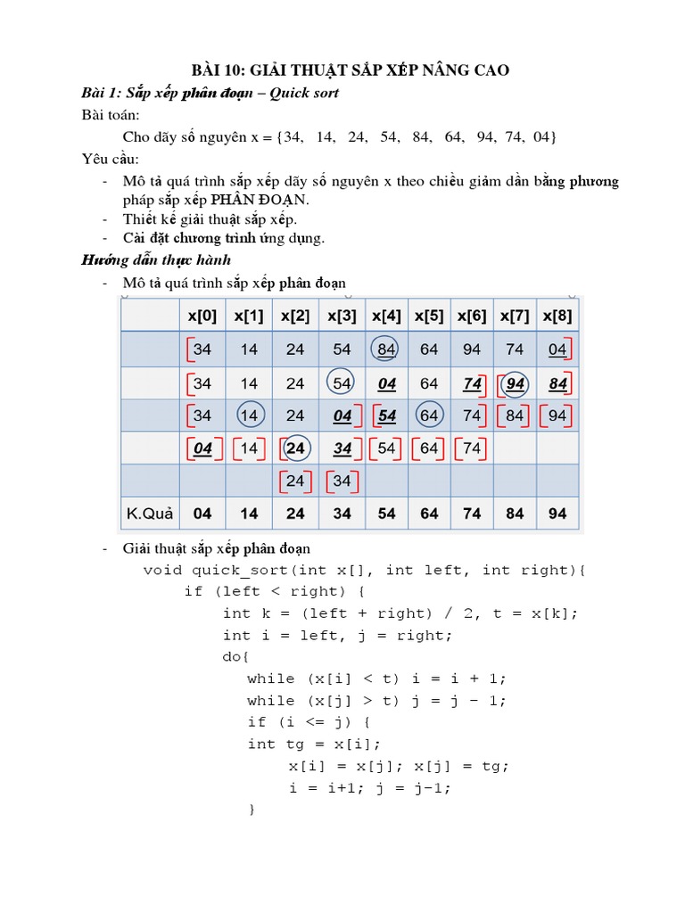 Bai 10 GIAI THUAT Sap Xep Nâng Cao | PDF