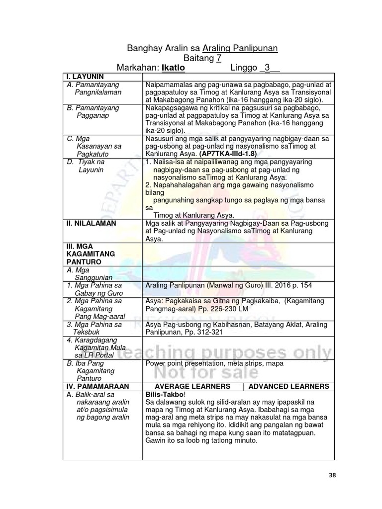 Aralin 8 (Week 3) - AP7TKA-llld-1.8 | PDF