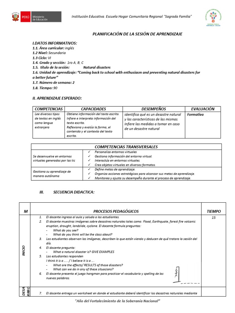NATURAL DISASTERS LESSON II | PDF | Aprendizaje | Cognición