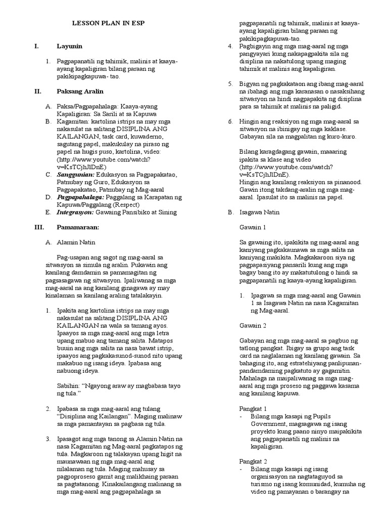 Lesson Plan in Esp7 | PDF