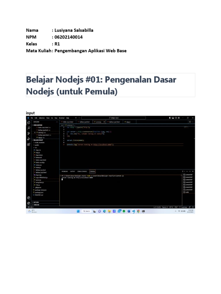 Belajar Nodejs #01: Pengenalan Dasar Nodejs (Untuk Pemula) | PDF