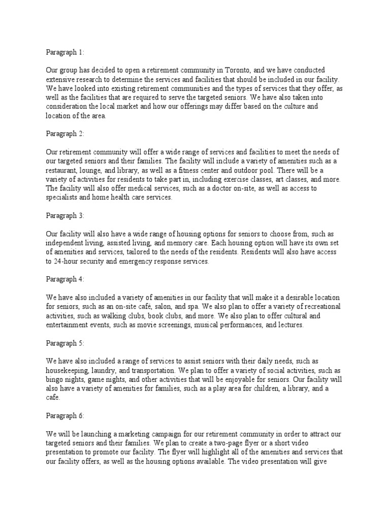 Retirement Community Project | PDF | Cost Of Living | Assisted Living