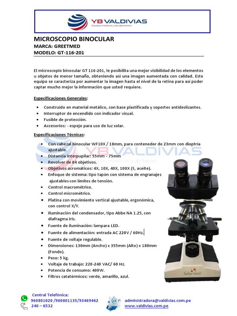 Microscopio Binocular Marca Greetmed Mod GT 116 201 1 | PDF