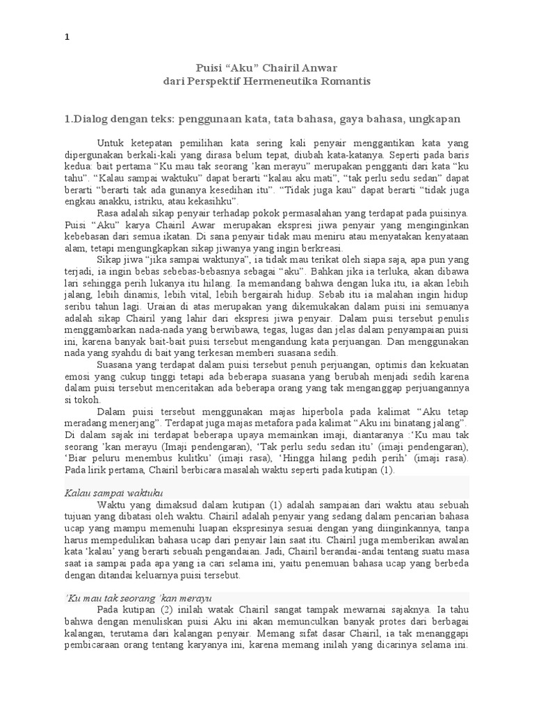 Chairil Anwar Puisi - Aku | PDF
