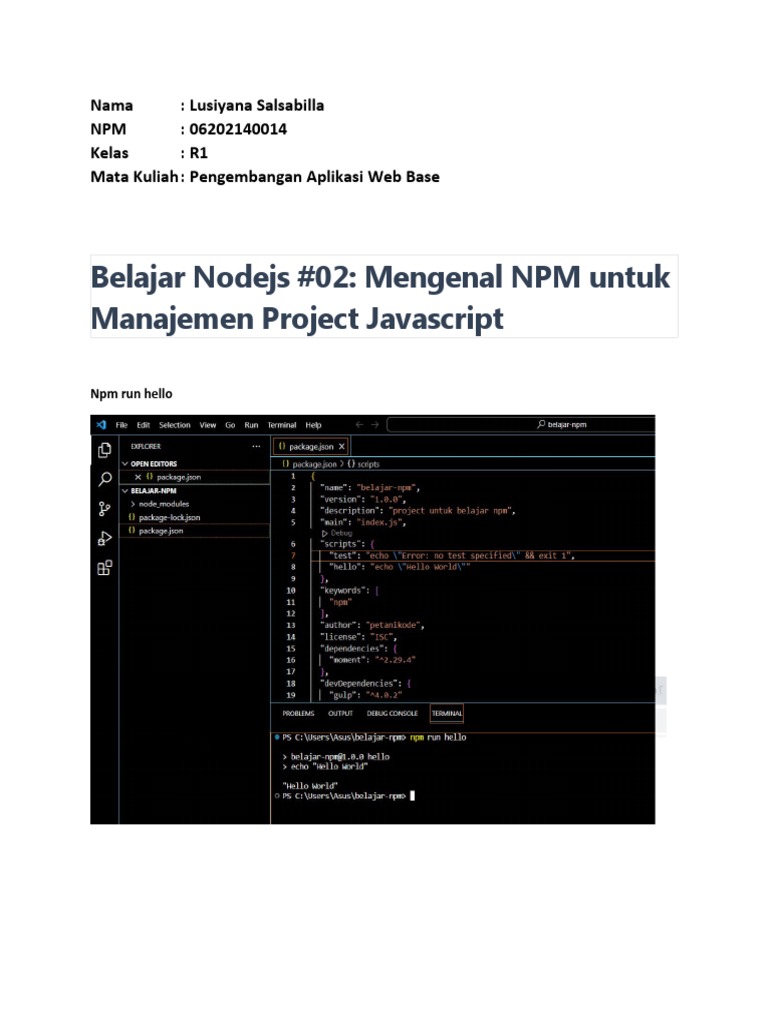 Belajar Nodejs #02: Mengenal NPM Untuk Manajemen Project Javascript | PDF