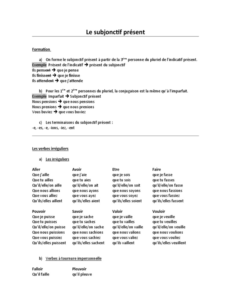 Formation du subjonctif présent | PDF | Morphologie linguistique ...