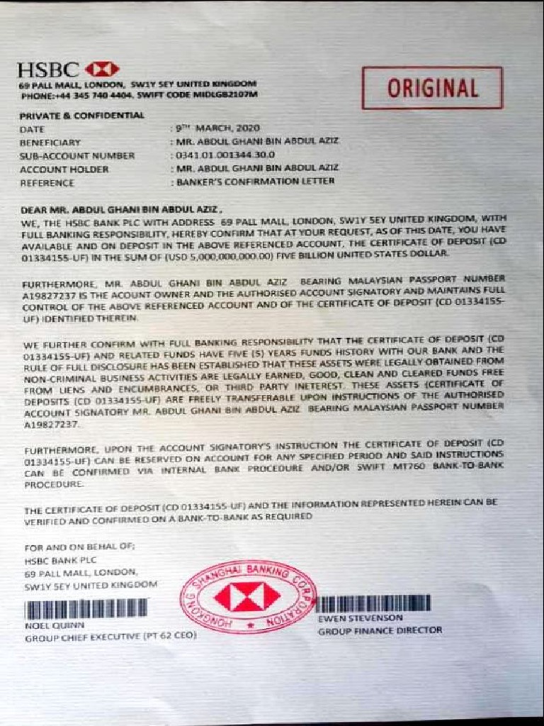 Banker's Confirmation Letter (BCL) | PDF