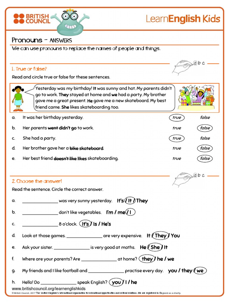 Grammar Practice Pronouns Worksheet Answers | PDF | Linguistics