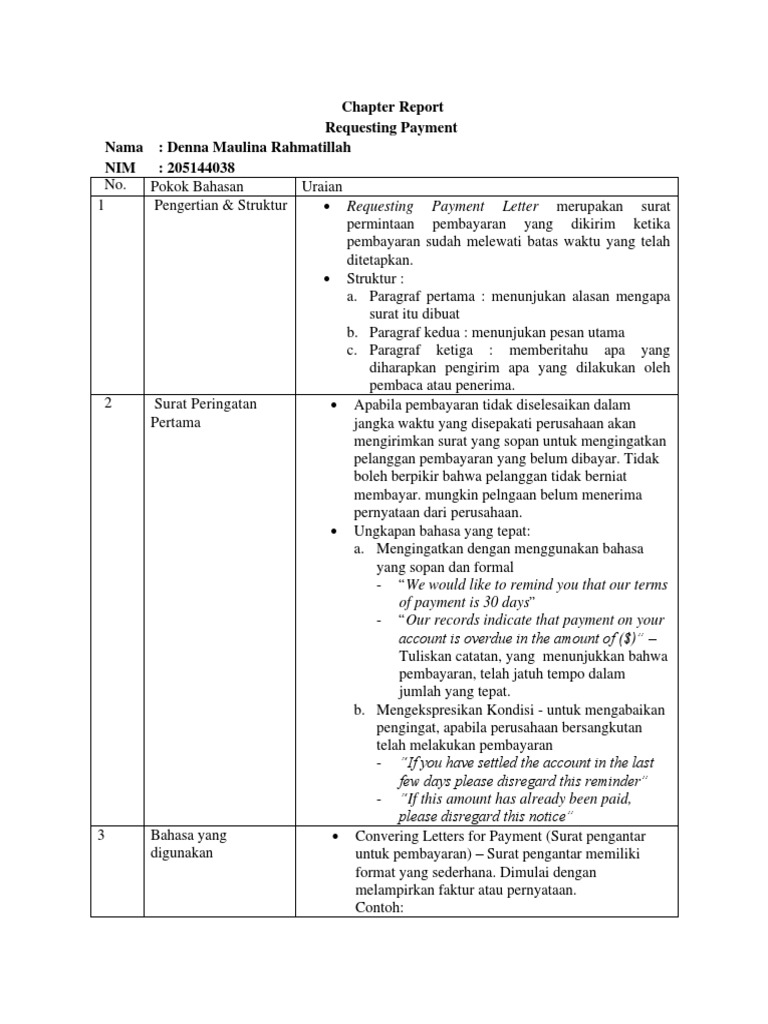 Chapter Report Requesting Payment Nama: Denna Maulina Rahmatillah NIM: 205144038 | PDF