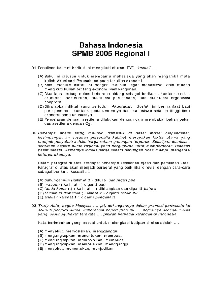 Soal Bahasa Indonesia SBMPTN 2005 | PDF | Kajian Bahasa Asing