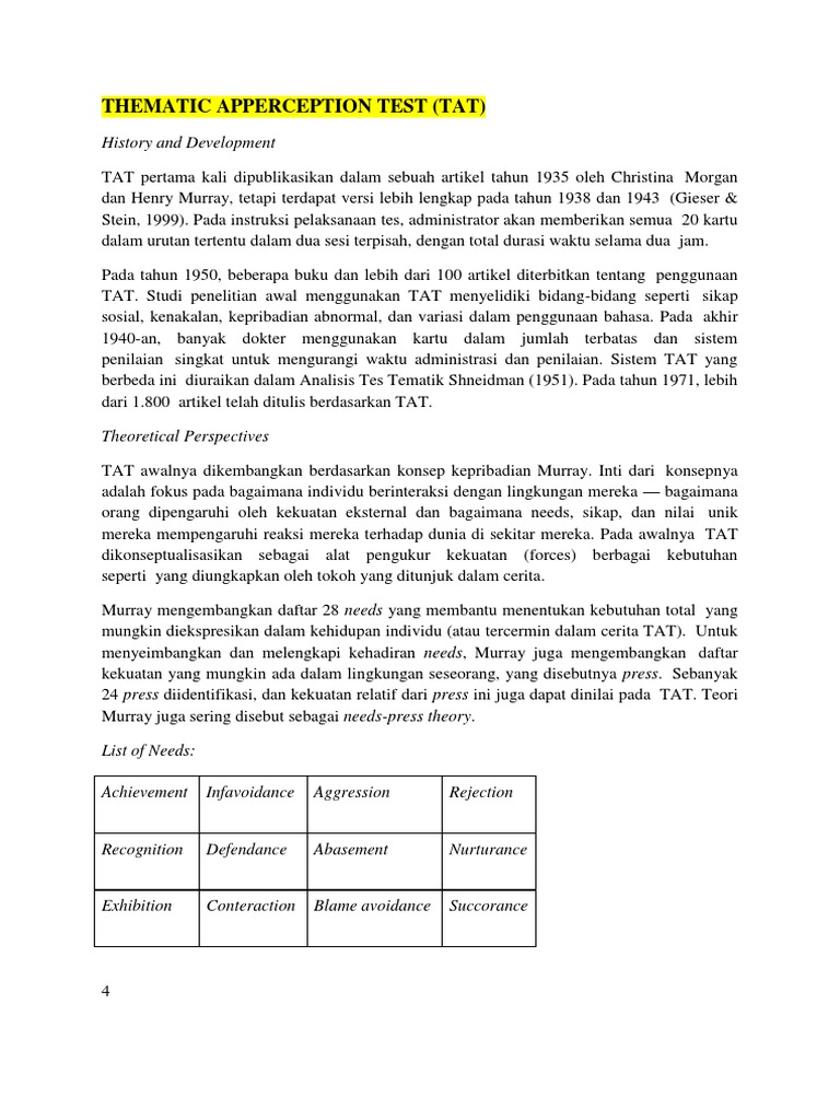 Thematic Apperception Test (Tat) : History and Development | PDF ...