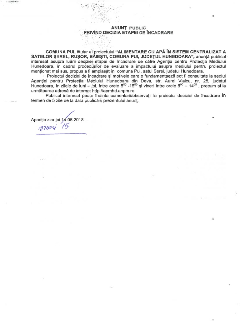 Anunt Ziar Aviz etapaII Mediu | PDF