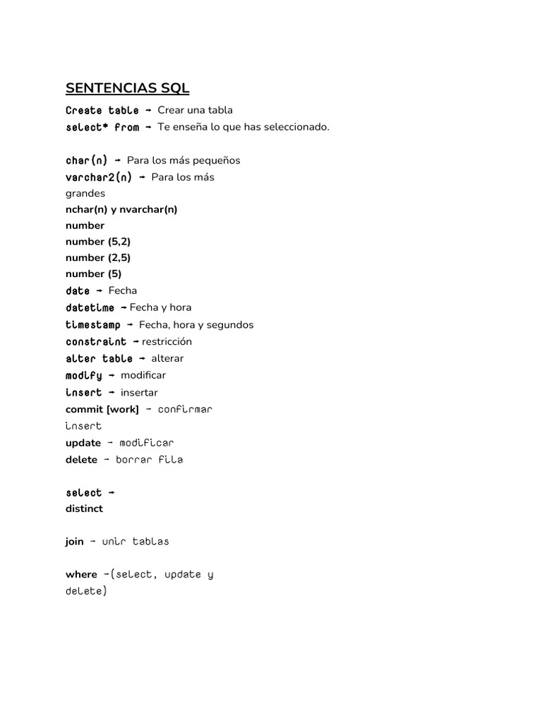 Guía Básica de Sentencias SQL | PDF