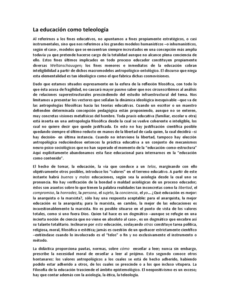 2.1la Educacion Como Teleologia | PDF | Ideologías | Axiología