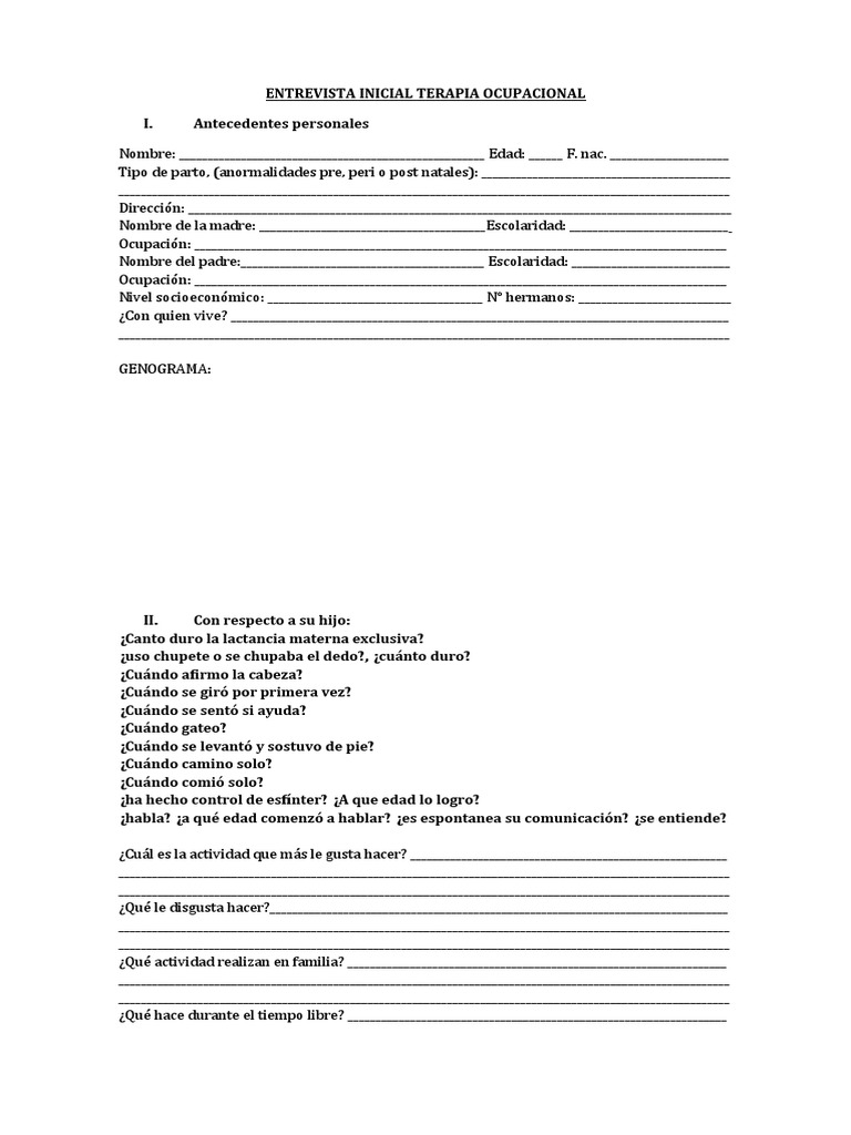 Entrevista Inicial T.O Niño | PDF
