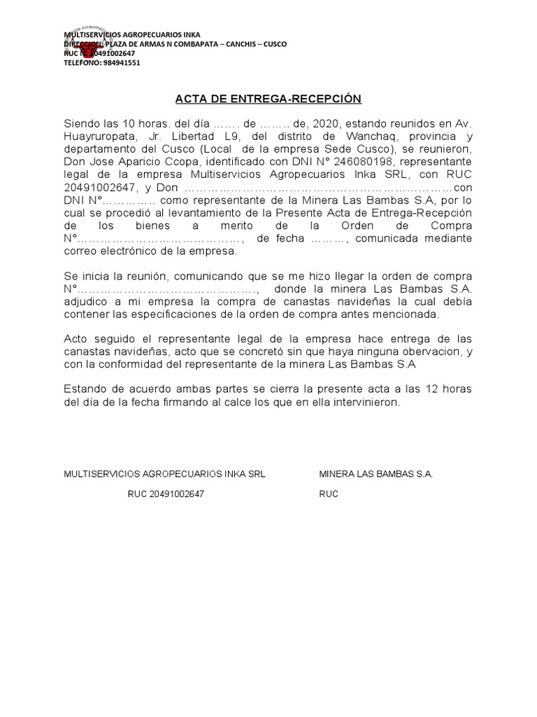 Acta de Entrega | PDF