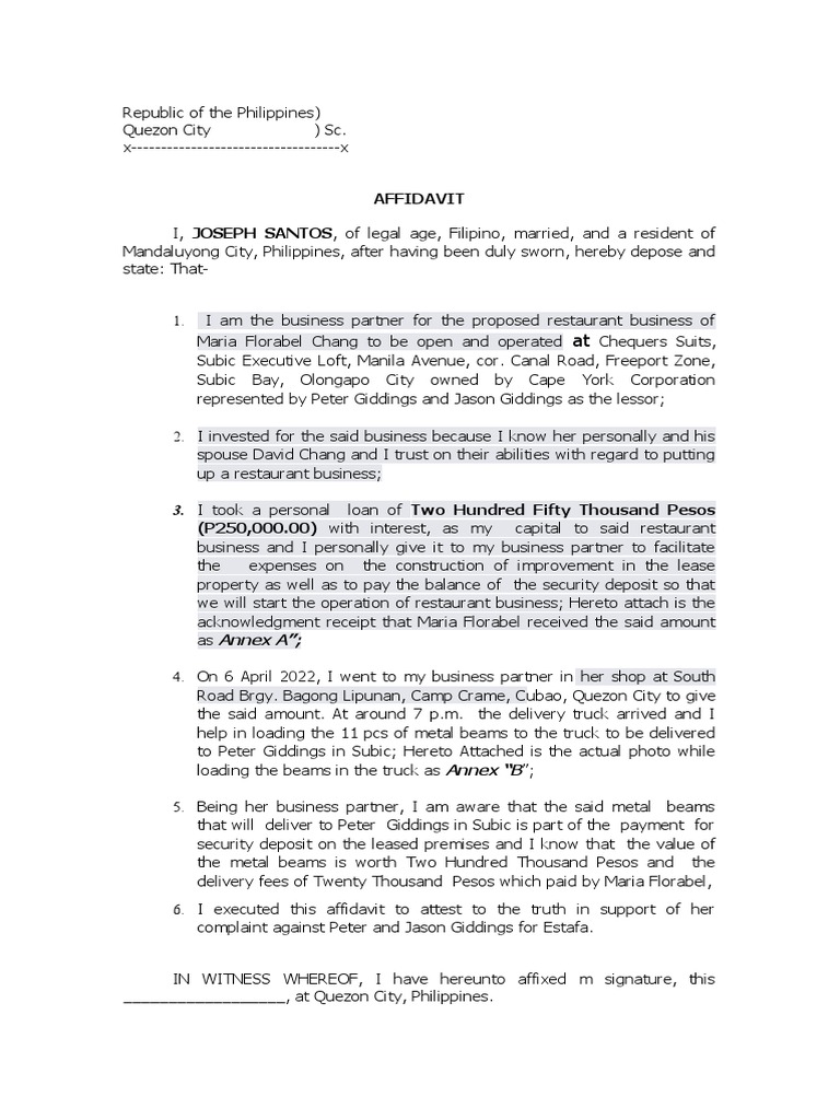 Affidavit of Joseph | PDF | Affidavit | Common Law