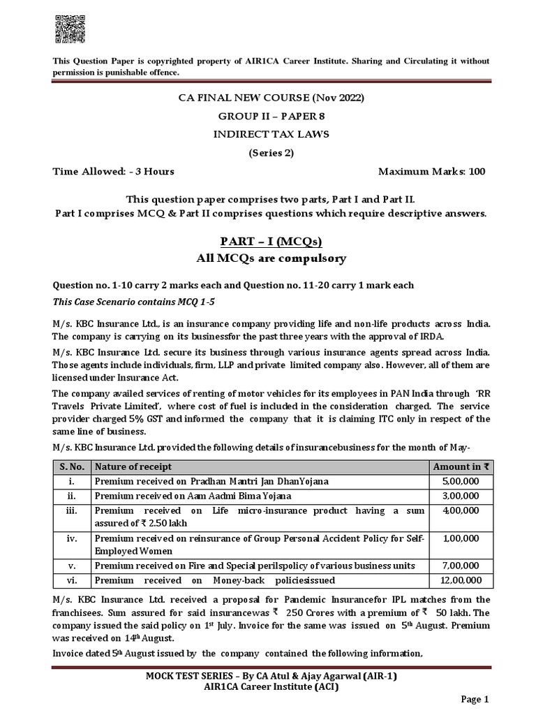 IDT 2 New Question Paper | PDF | Value Added Tax | Insurance