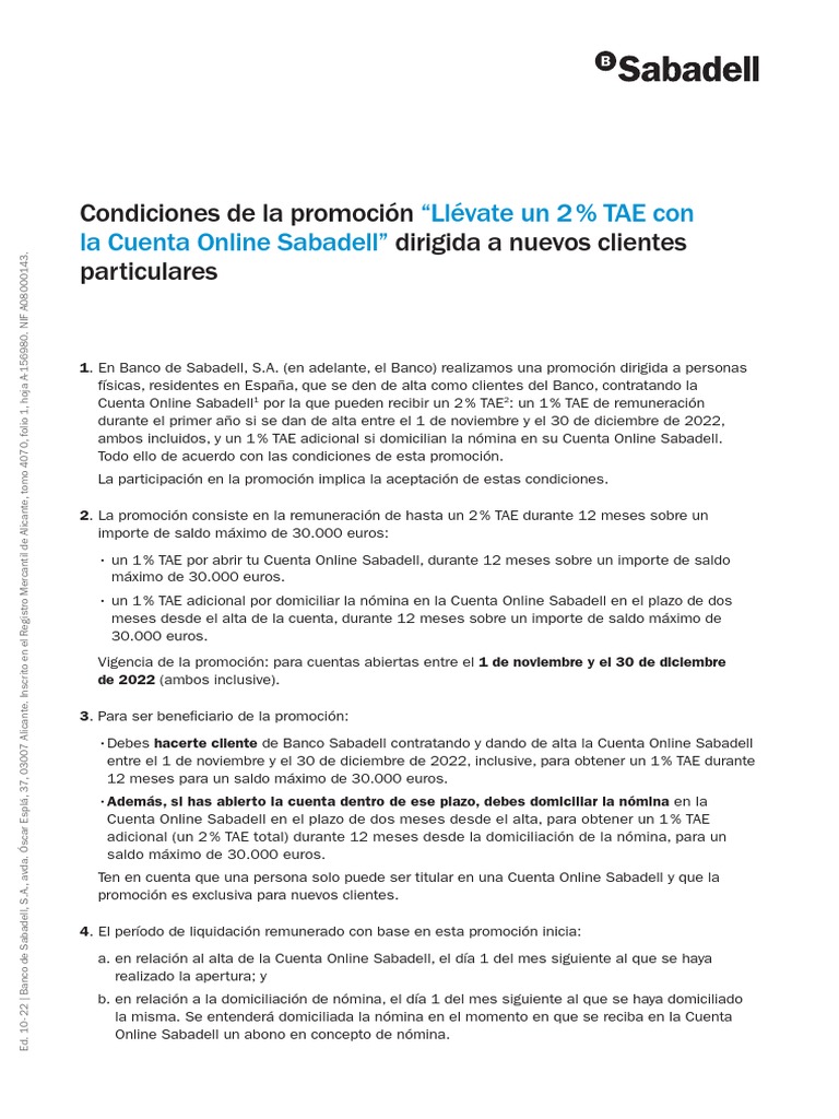Condiciones de La Promoción Dirigida A Nuevos Clientes Particulares ...