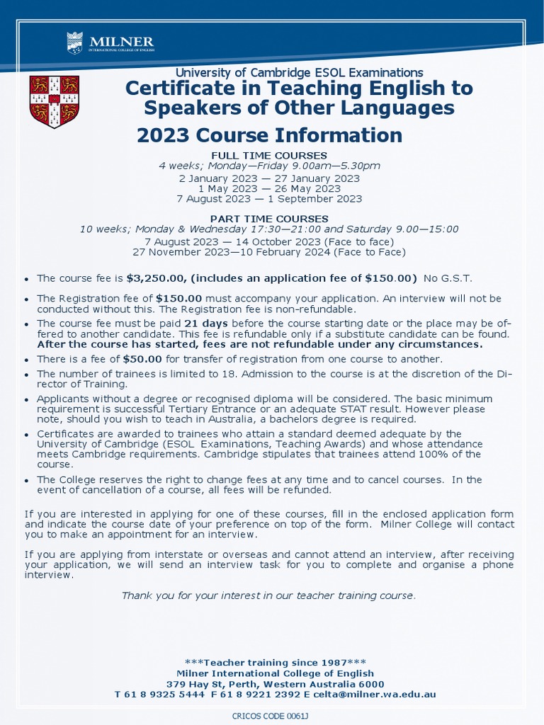 CELTA Application Form 2023 | PDF | English As A Second Or Foreign Language | Employment