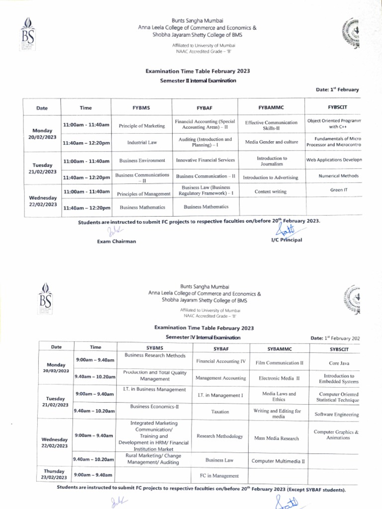 Internal Exam Time Table Feb 2023 | PDF | Accounting | Economies