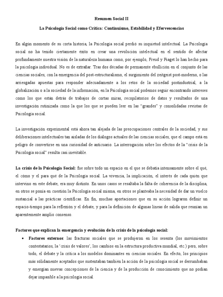Resumen Social II | PDF | Sicología | Psicología Social