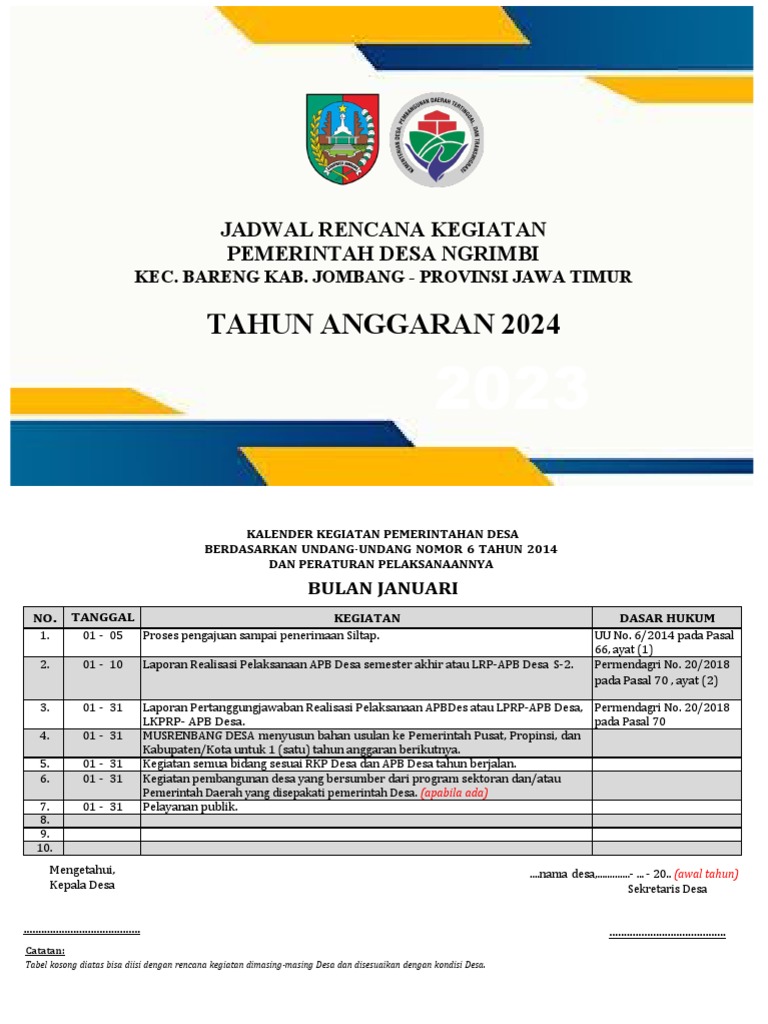 Kalender Kegiatan Desa 2024 | PDF