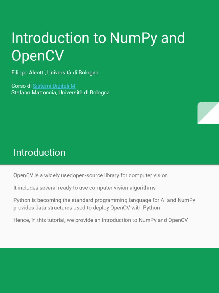 Introduction To Numpy And Opencv Pdf Matrix Mathematics Computer Science