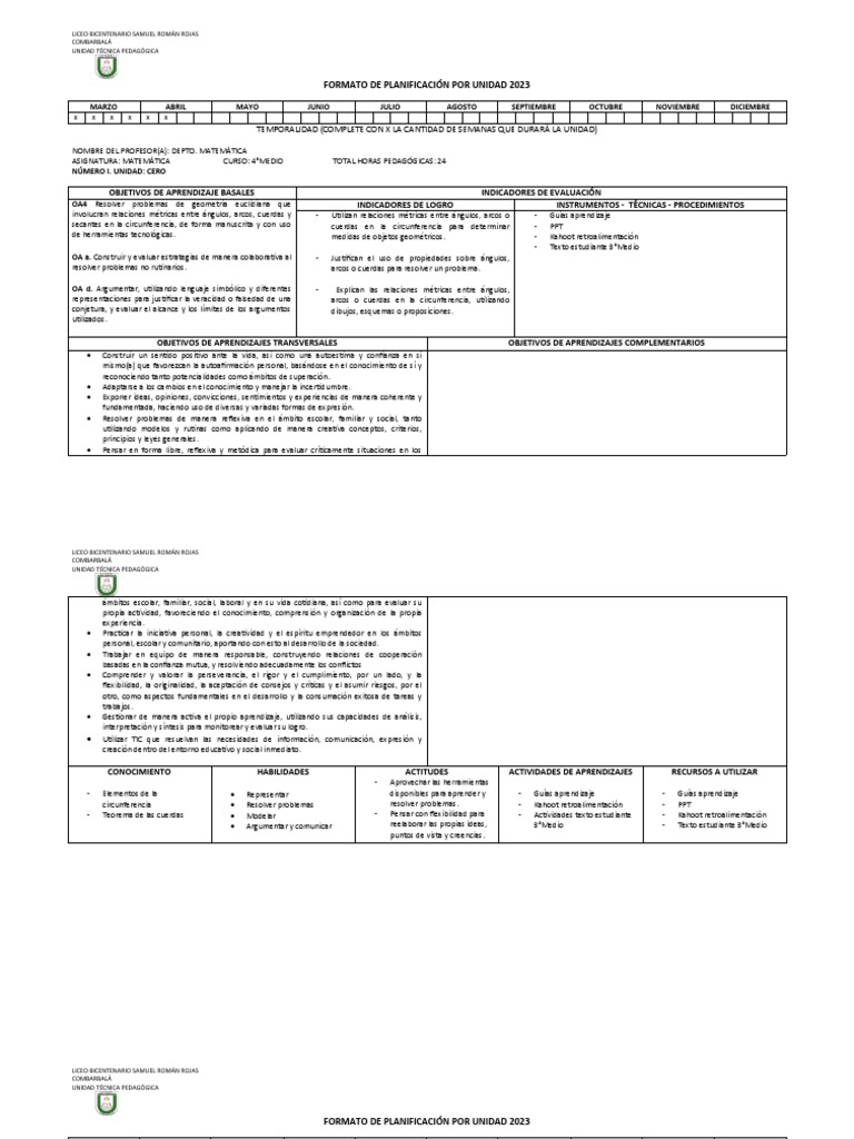 Formato de Planificación Por Unidad | PDF | Aprendizaje | Conocimiento