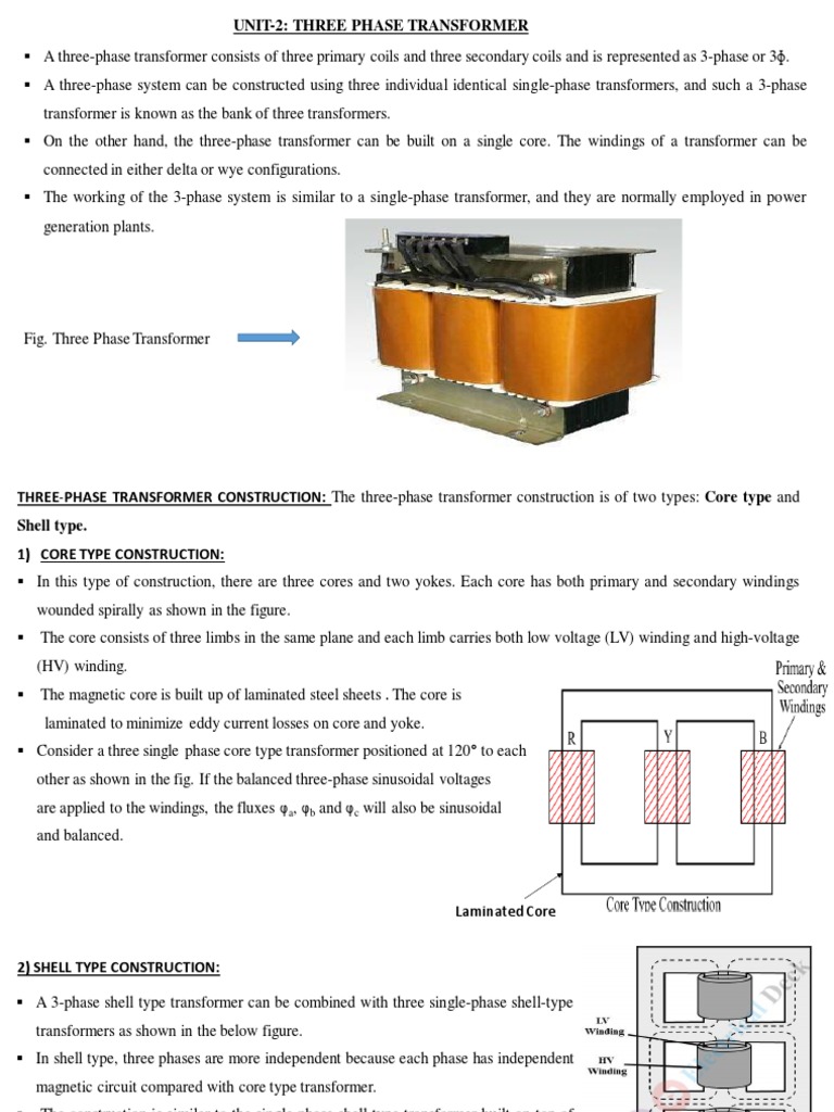 UNIT-2 Three Phase Transformer | PDF | Transformer | Power Engineering