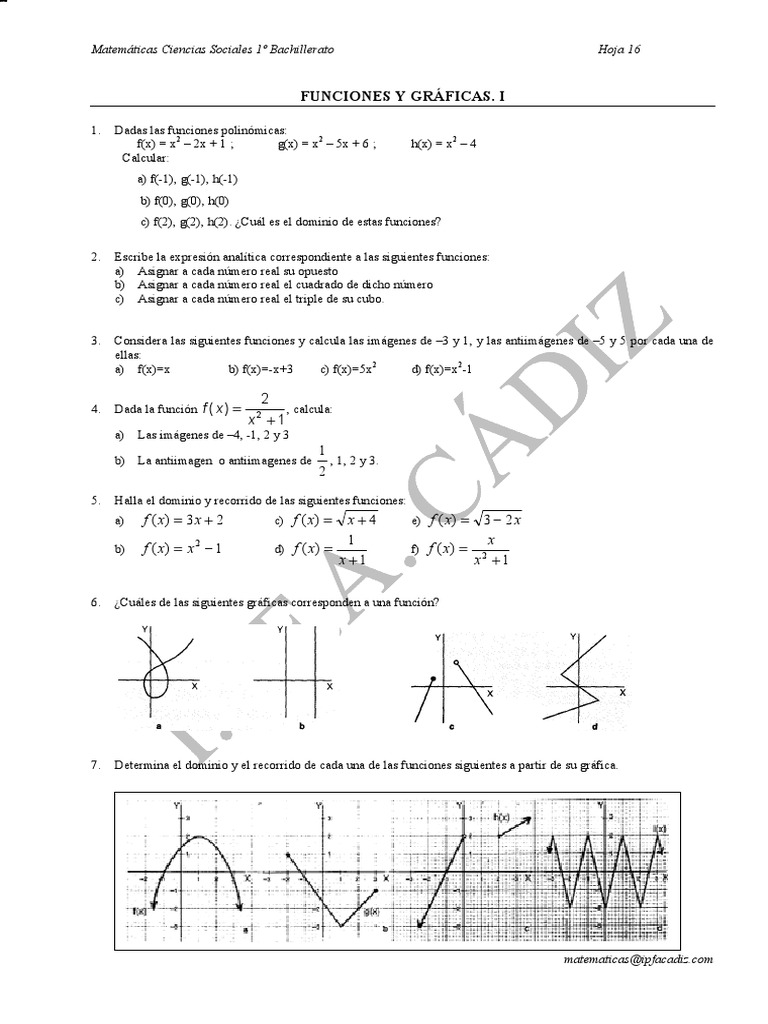 Funciones Y Gráficas. I: Matemáticas Ciencias Sociales 1º Bachillerato Hoja 16 | PDF | Función ...