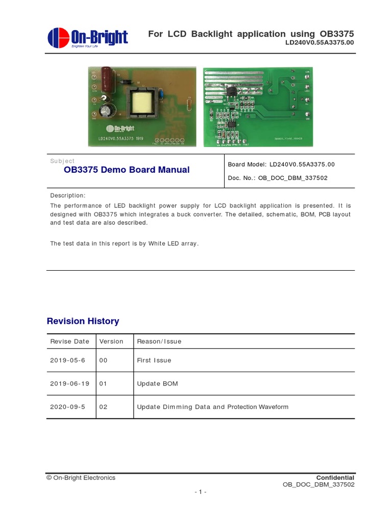 OB3375 Demo Board Manual: For LCD Backlight Application Using OB3375 ...