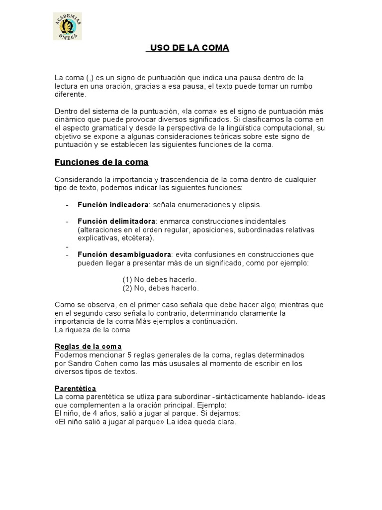 Redacción - Uso de La Coma | PDF | Coma | Gramática