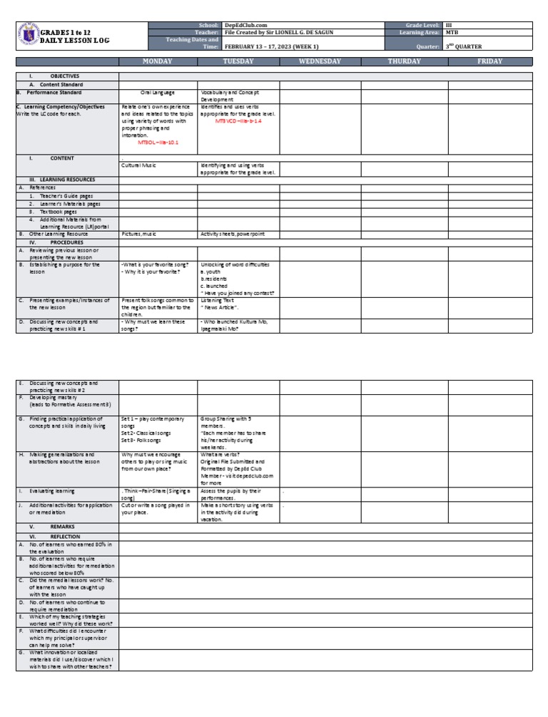DLL - MTB 3 - Q3 - W1 | PDF | Learning | Human Communication