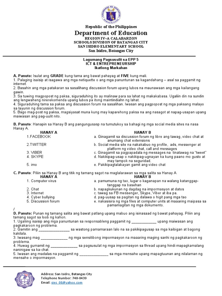 Lagumang Pagsusulit Sa EPP 5 | PDF