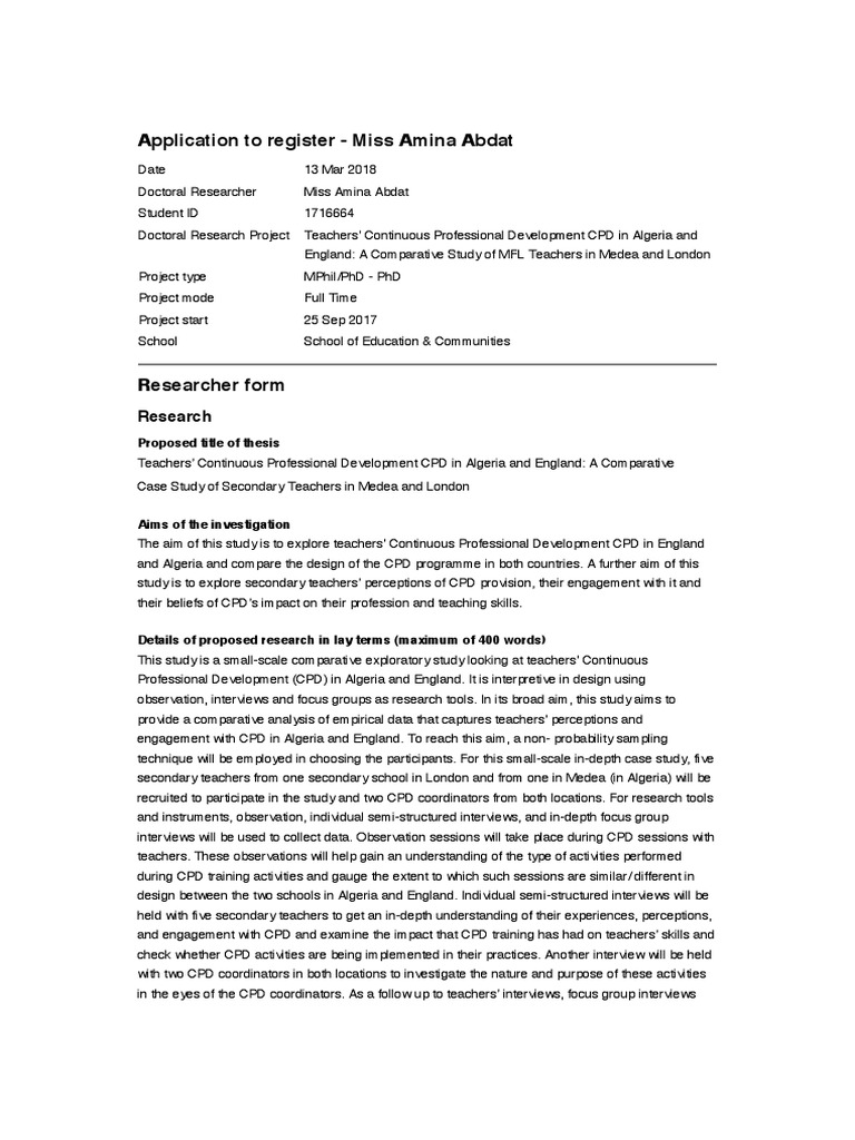 Application To Register Miss Amina Abdat | PDF | Focus Group | Methodology