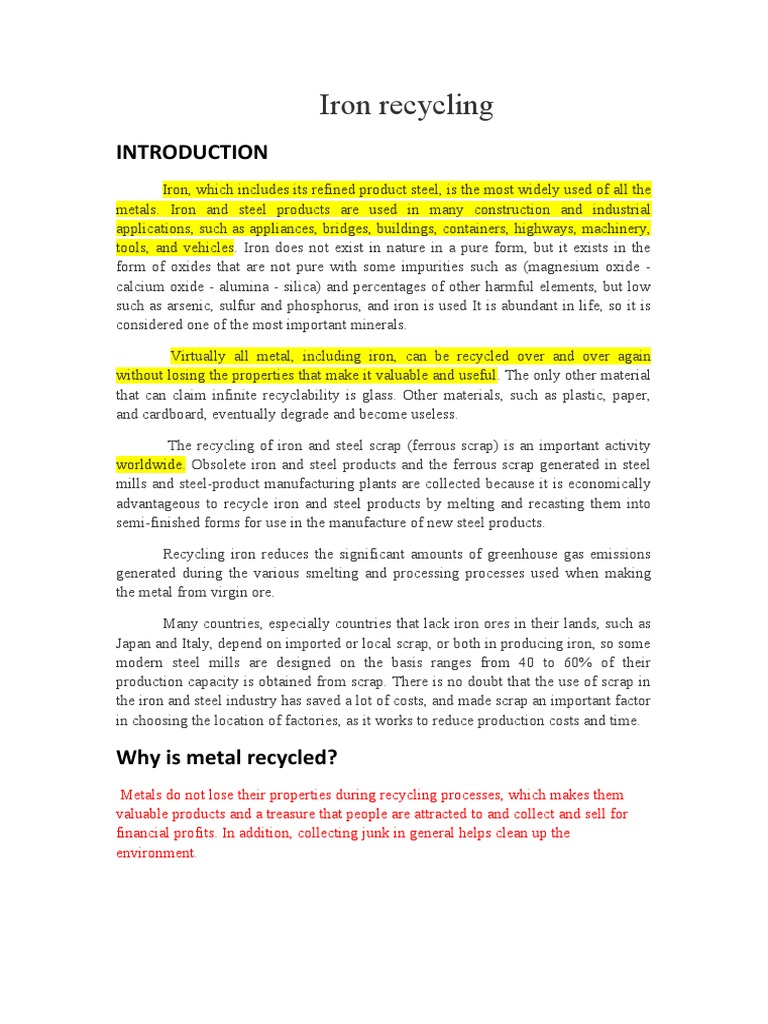 Iron Recycling | PDF | Scrap | Steel